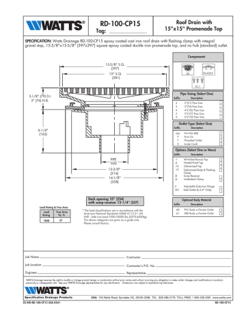 Watts Roof Drain RD-100-CP15 Specification | Manualzz