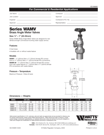 Watts WAMV Specification Sheet | Manualzz