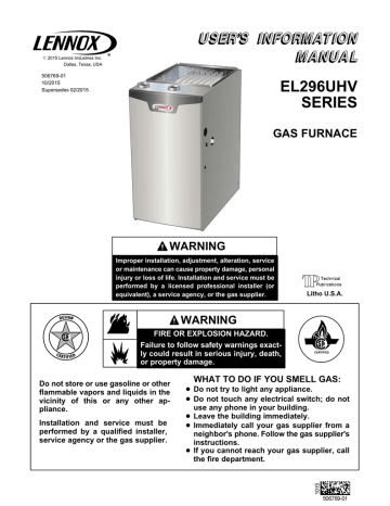 Lennox EL296UHV SERIES Gas Furnace User's Information Manual | Manualzz