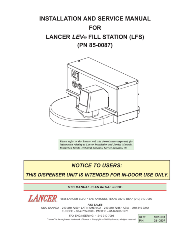 Lancer LEV LFS Installation and Service Manual | Manualzz