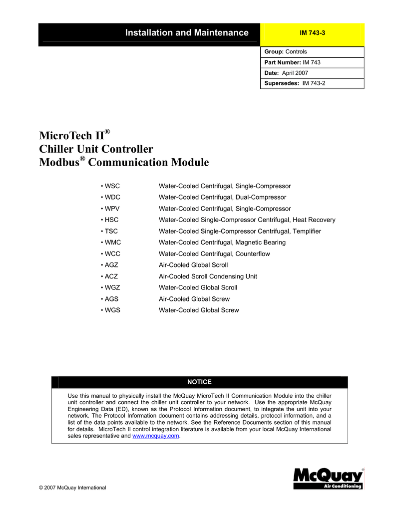 Microtech Ii Chiller Unit Controller Modbus Manualzz