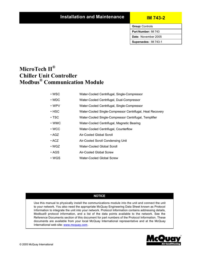Microtech Ii Chiller Unit Controller Modbus Communication Module Manualzz