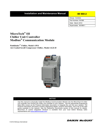 MicroTech III Chiller Unit Controller Modbus | Manualzz