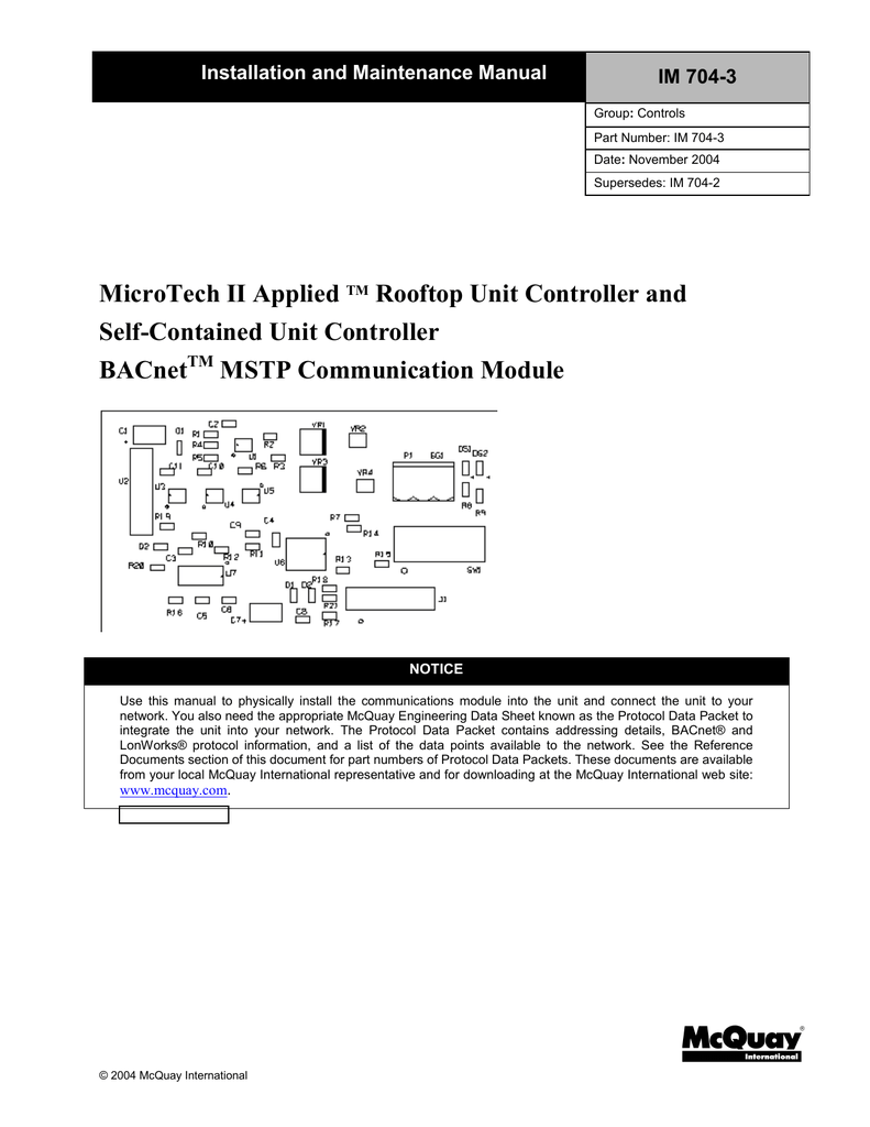 Rooftop Unit Controller and MicroTech II Applied Self-Contained Unit ...