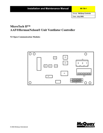 McQuay MicroTech II N2 Installation and Maintenance Manual | Manualzz