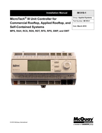 McQuay MicroTech III Unit Controller Installation Manual | Manualzz