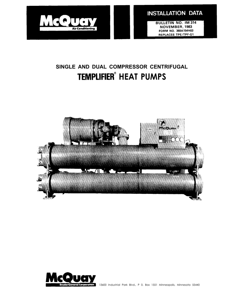 McQuay Templifier Installation Data | Manualzz