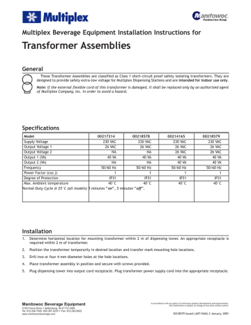 Transformer Assemblies Multiplex Beverage Equipment Installation ...