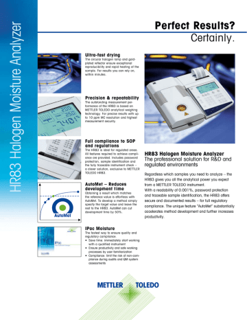 Mettler Toledo HR83 Halogen Moisture Analyzer Datasheet | Manualzz