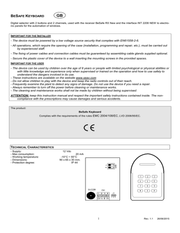 SEAV BeSafe Keypad User guide | Manualzz