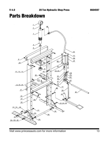 Power Fist 8604597 20 Ton Hydraulic Shop Press Parts List | Manualzz