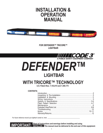Code 3 DEFENDER TriCore Installation & Operation Manual | Manualzz