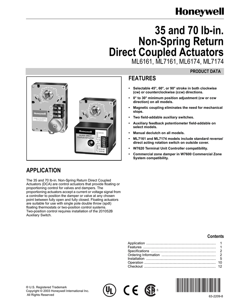 Honeywell ML6161B Product data | Manualzz