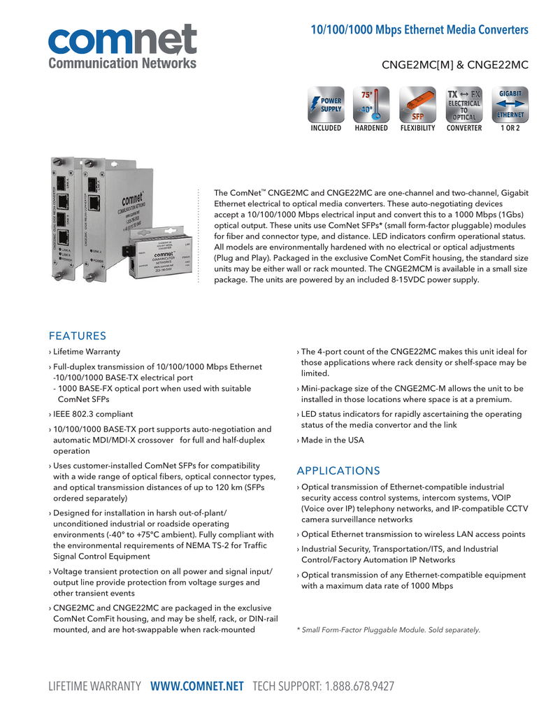 Comnet CNGE2MC Series Datasheet | Manualzz