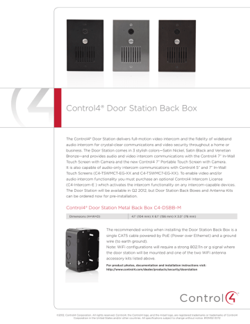 Control4 Door Station Back Box C4-DSBB-M Datasheet | Manualzz
