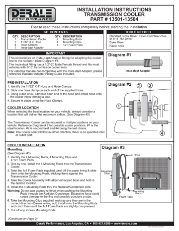 Derale Performance Transmission Cooler Instructions | Manualzz
