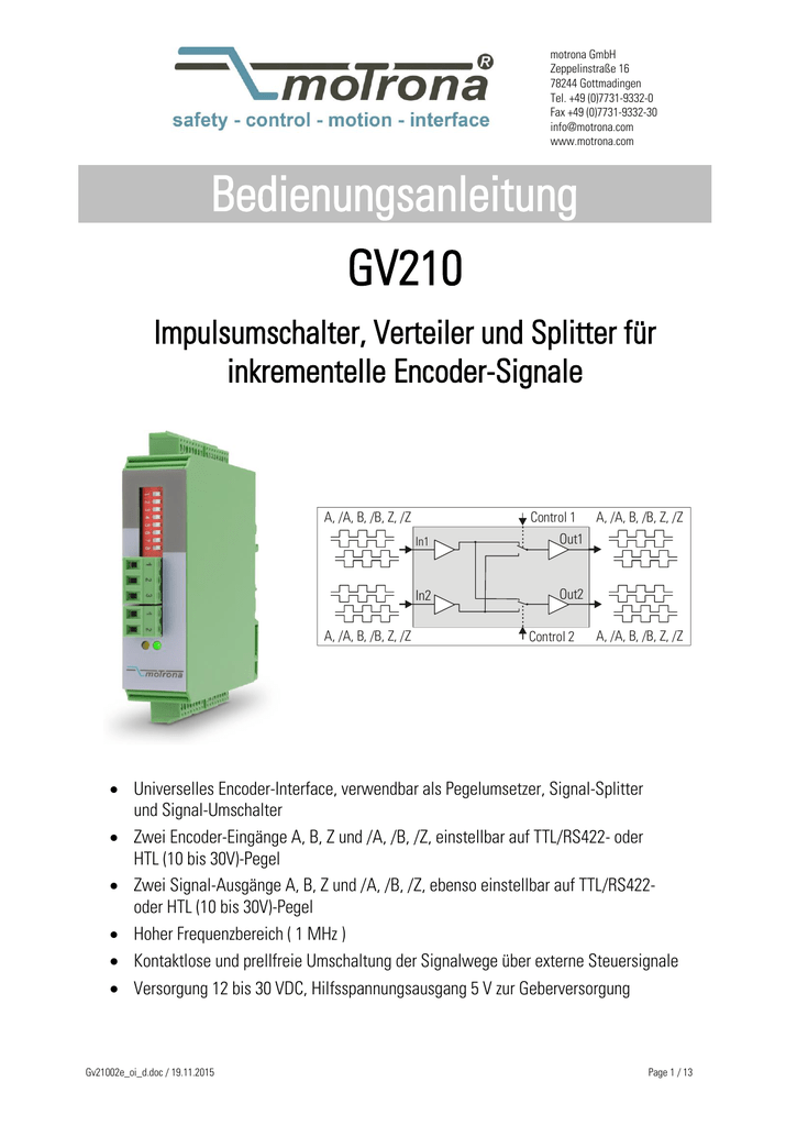 Motrona GV210 Bedienungsanleitung | Manualzz