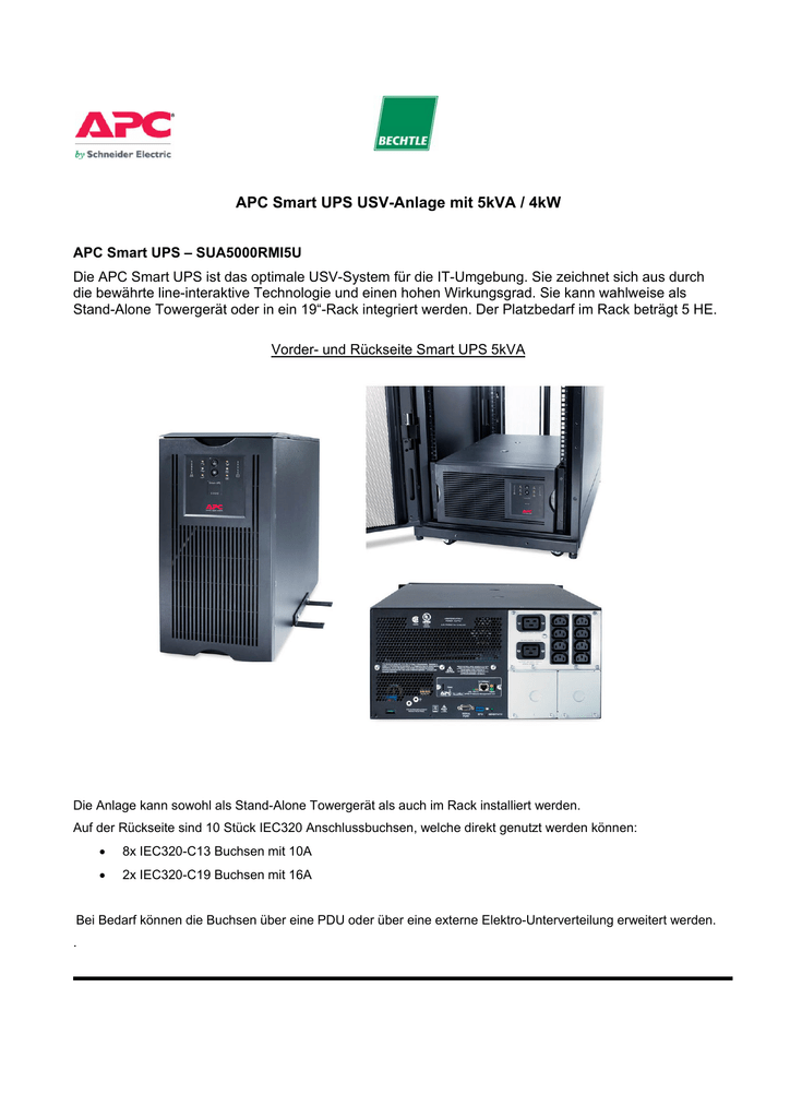 APC Smart UPS USV-Anlage mit 5kVA / 4kW | Manualzz APC Smart UPS USV-Anlage mit 5kVA / 4kW | Manualzz