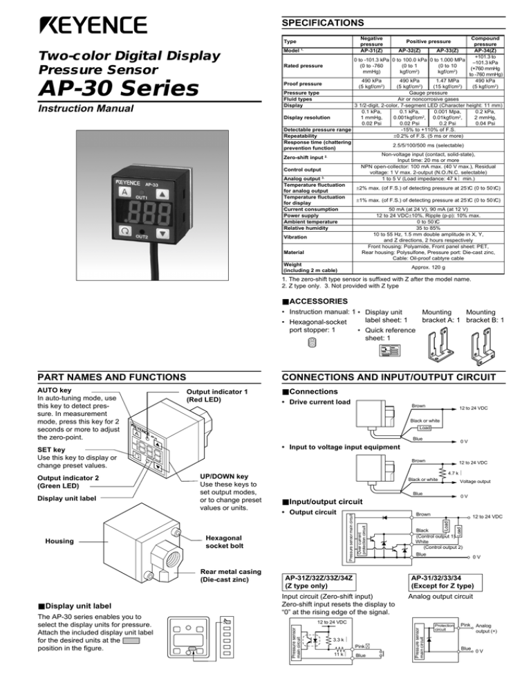 AP-30 Series Two-color Digital Display Pressure Sensor Instruction ...
