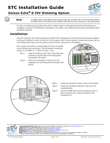ETC Unison Echo ERP-LVD Installation Guide | Manualzz