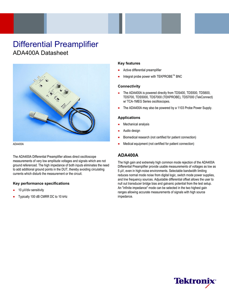Typically 100 dB Tektronix ADA400A Differential Preamplifier ...