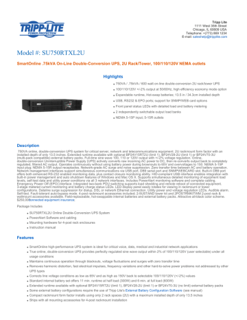 Tripp Lite SmartOnline SU1000RTXL2UA Specifications | Manualzz