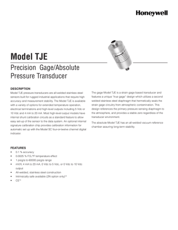 Pressure Transducer TJE TJE Datasheet | Manualzz