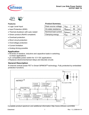 Infineon BSP78 Smart Switch Data Sheet | Manualzz