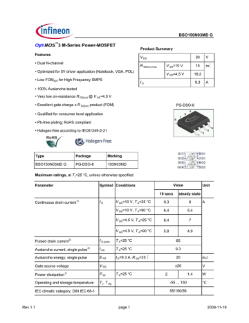 Infineon BSO150N03MD G MOSFET Data Sheet | Manualzz