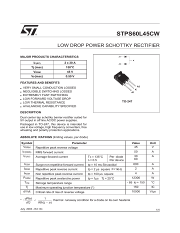 STPS60L45CW Schottky Rectifier Datasheet | Manualzz
