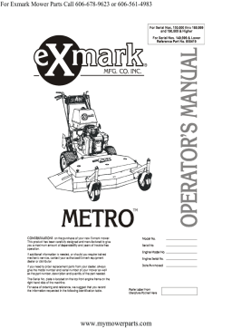 Exmark metro - Owner's manual, Parts Manual, User manual, User's manual ...