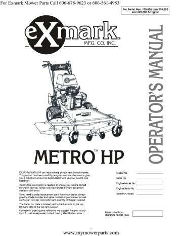 Exmark Metro HP Operator's Manual | Manualzz