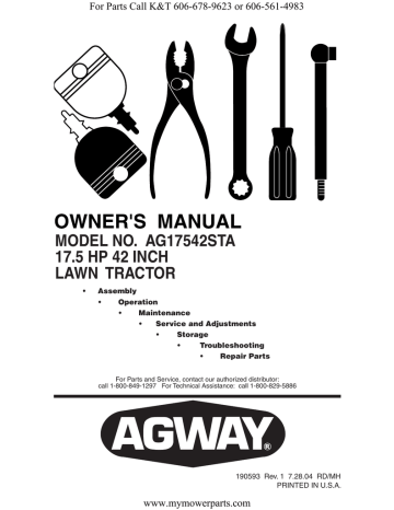 AGWAY lawn tractor AG17542STA Owner's Manual | Manualzz