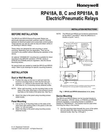 Honeywell RP418B Guide d'installation | Manualzz