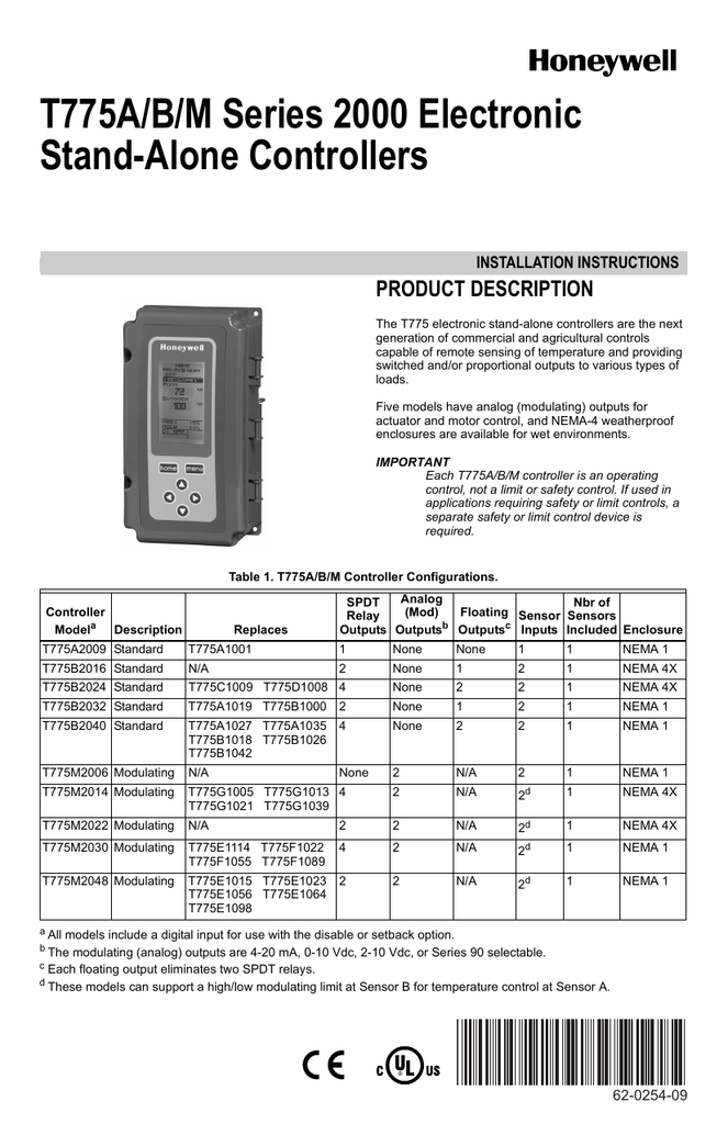 Honeywell T775B2024 Installation Instructions Manual | Manualzz