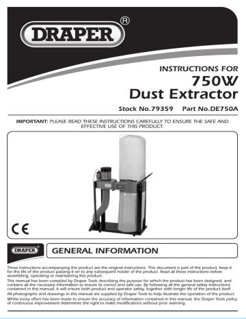 Draper 55L Portable Dust/Chip Extractor Instructions | Manualzz