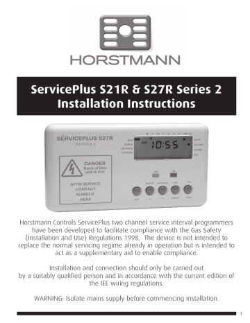 Horstmann ServicePlus S21R Series 2 Time Switch Installation guide ...