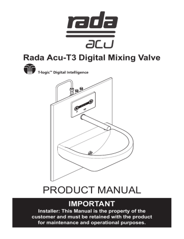 Rada Acu T3 Digital Mixing Valve Product Manual | Manualzz