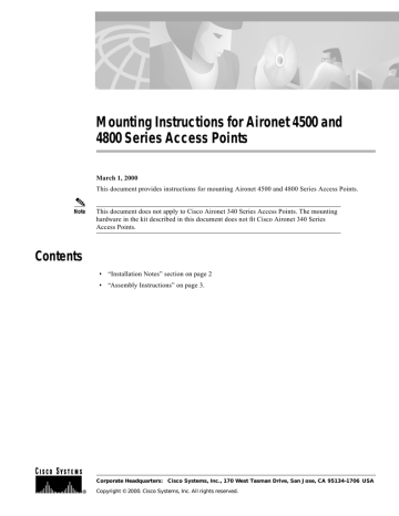 Cisco Aironet 4500 and 4800 Series Access Point Mounting Instructions | Manualzz
