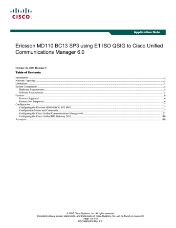Ericsson MD110 BC13 SP3 using E1 ISO QSIG to Cisco Unified Communications Manager 6.0 | Manualzz