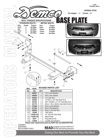 Demco Base Plate 9518205 Installation Instructions | Manualzz