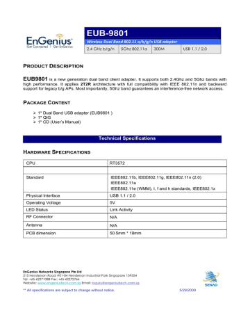 EnGenius Wireless USB Adapter EUB 9801 Datasheet | Manualzz