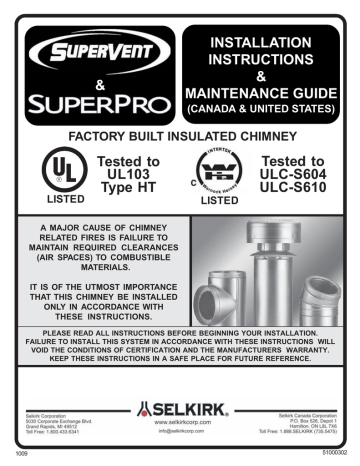 Selkirk SuperVent SuperPro Chimney Installation Instructions | Manualzz