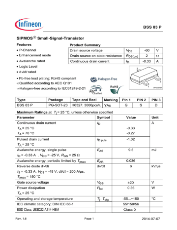 Infineon BSS 83 P Datasheet | Manualzz