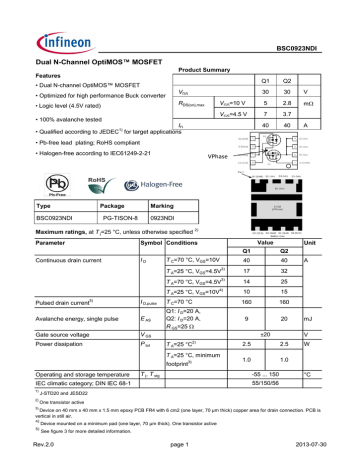 Infineon BSC0923NDI Datasheet | Manualzz