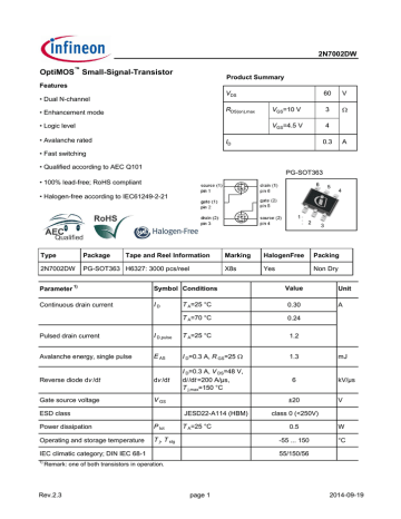 Infineon 2N7002DW MOSFET Data Sheet | Manualzz