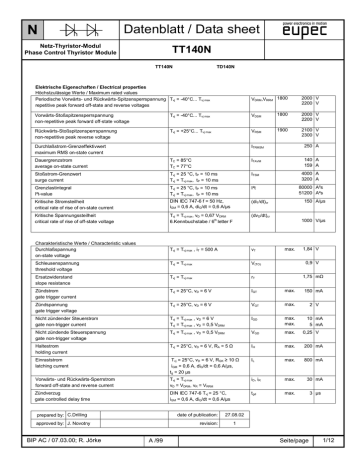 Infineon TD140N22KOF Bipolar Module Datenblatt | Manualzz