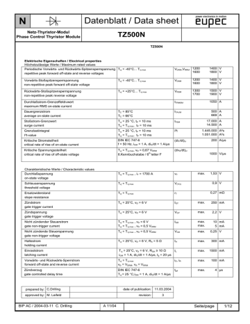 Infineon TZ500N18KOF Bipolar Module Datenblatt | Manualzz