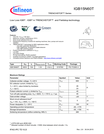 Infineon IGB15N60T IGBT Discrete Data Sheet | Manualzz