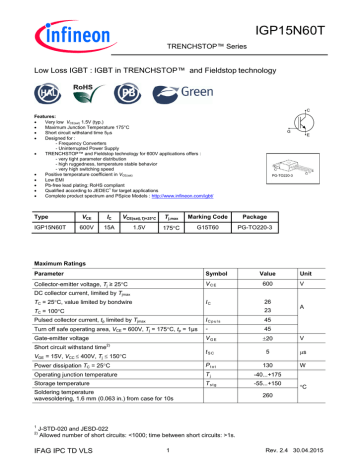 Infineon IGP15N60T IGBT Discrete Data Sheet | Manualzz